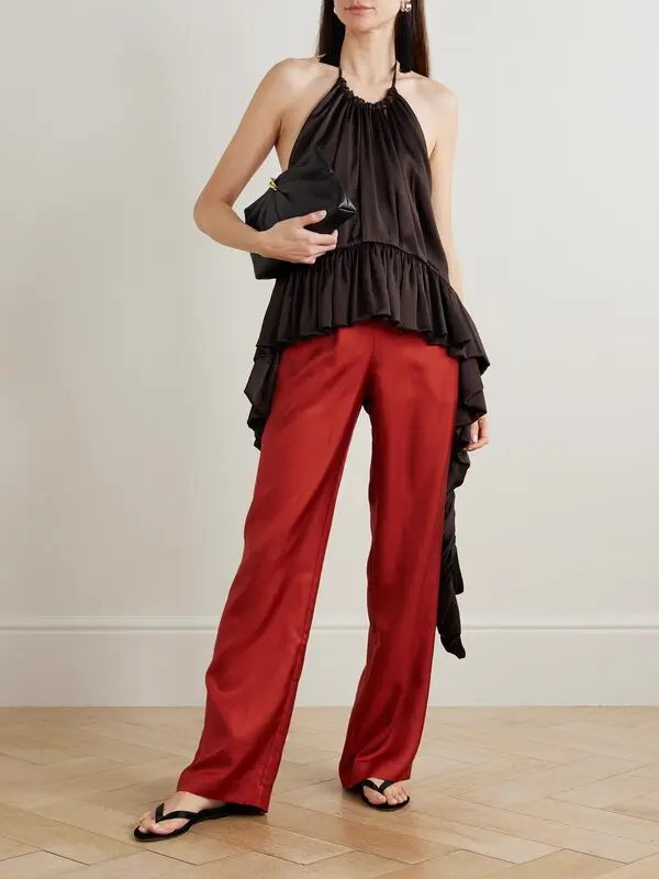 Loulou De Saison Alera Silk-twill Wide-leg Pants - Red