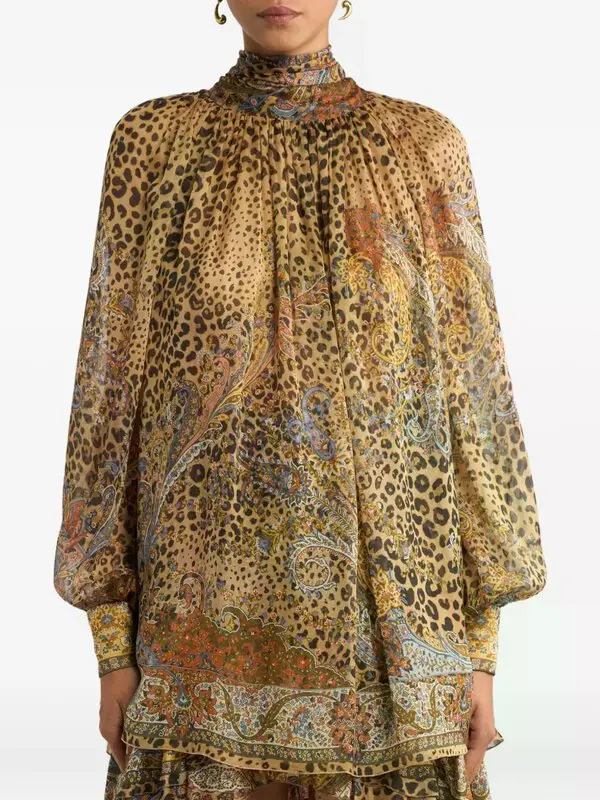 Etro Silk Chiffon Blouse With Paisley And Animal Motif - Neutrals