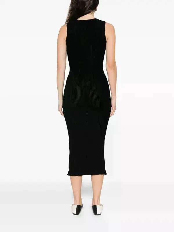 Elisabetta Franchi Ribbed Knit Sleeveless Crewneck Dress With Logo Print - Black