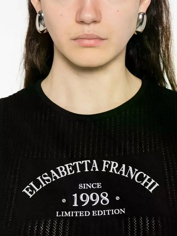 Elisabetta Franchi Ribbed Knit Sleeveless Crewneck Dress With Logo Print - Black