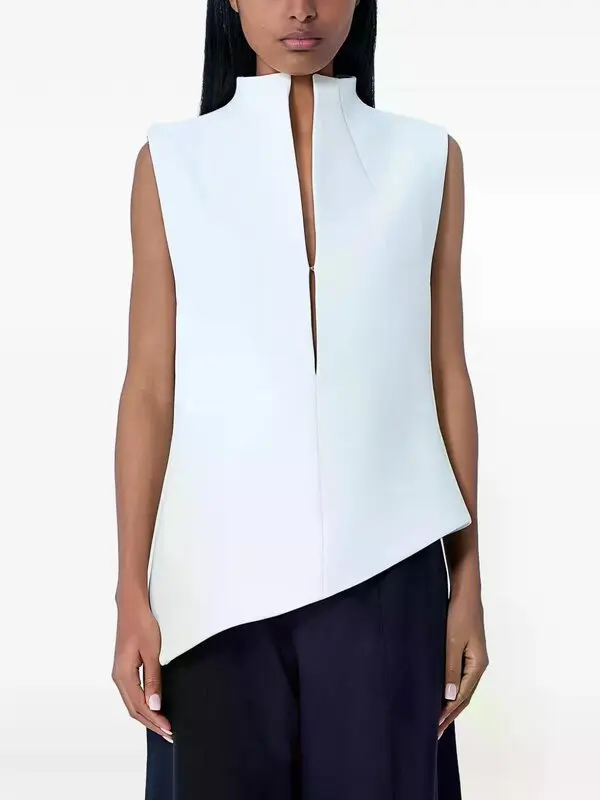 Khaite Asymmetric Hem Collared Top
