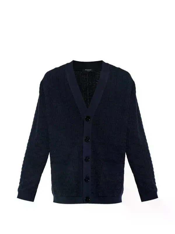 Balmain Jacquard V-neck Cardigan - Blue