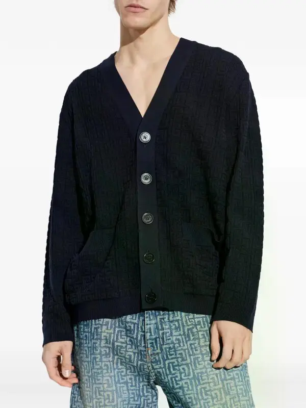 Balmain Jacquard V-neck Cardigan - Blue