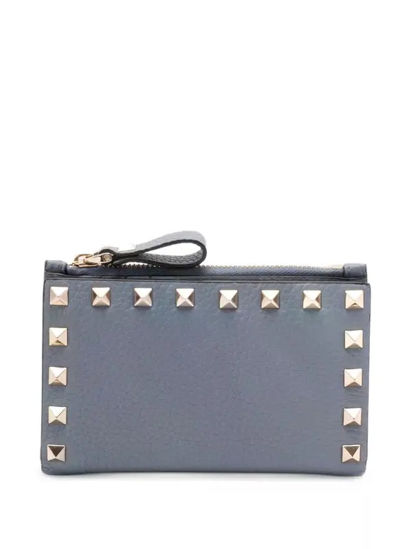 Valentino Garavani Rockstud Grainy Calfskin Cardholder With Zip - Grey