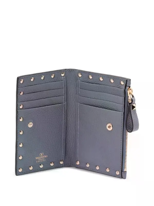 Valentino Garavani Rockstud Grainy Calfskin Cardholder With Zip - Grey