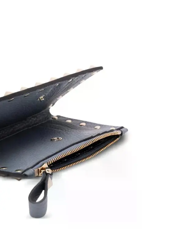 Valentino Garavani Rockstud Grainy Calfskin Cardholder With Zip - Grey