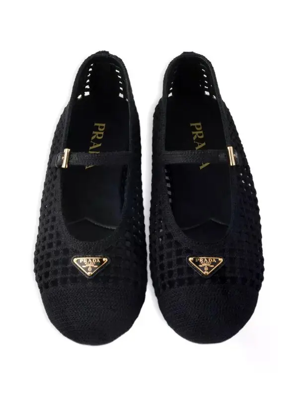Prada Crochet Ballerina Flats - Black