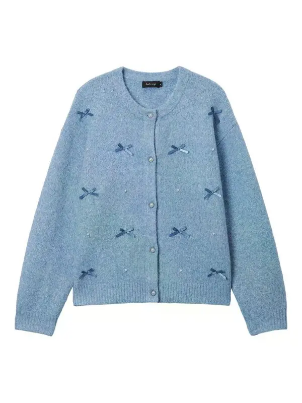 TOUT A COUP Bow-embellished Knitted Cardigan - Blue