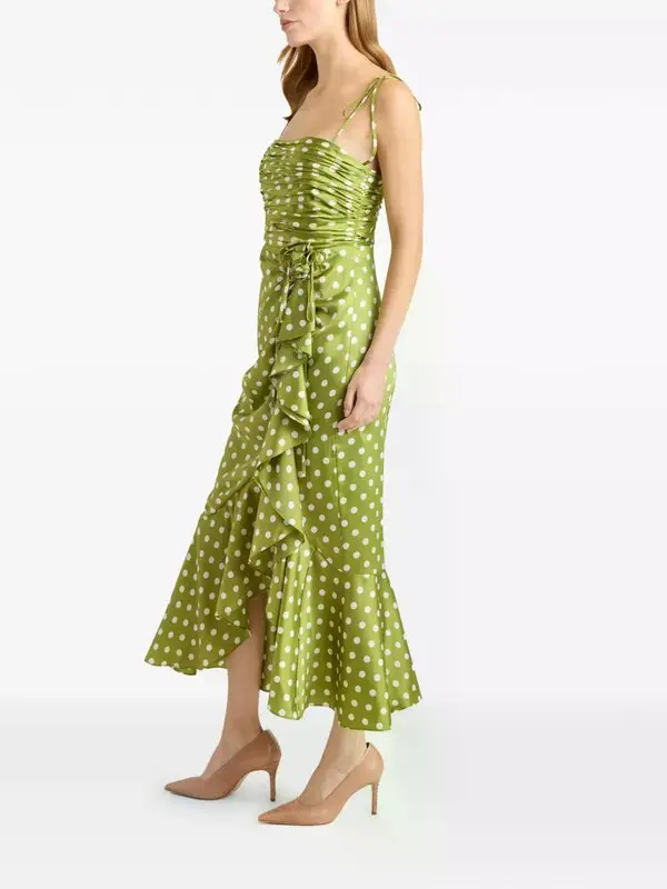 Cinq à Sept Polka Dot Ruffled Dress - Green - 30% Off