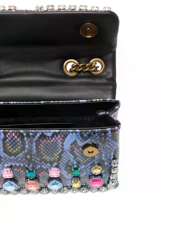 Kurt Geiger Mini Kensington Jewelled Snake-print Shoulder Bag - Blue