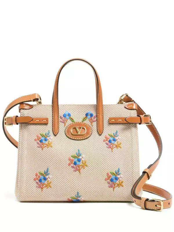 Valentino Garavani Antibes Small Canvas Shopping Bag With Embroidery - Neutrals