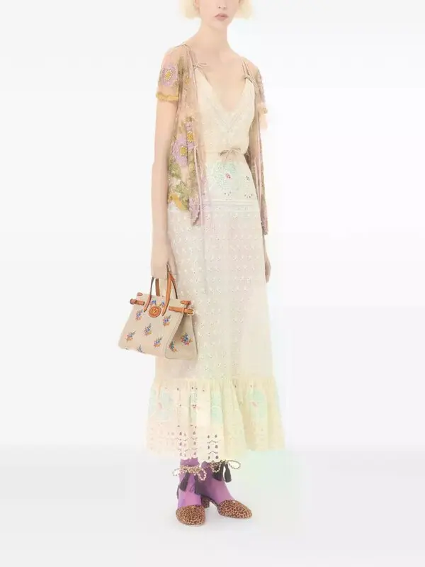 Valentino Garavani Antibes Small Canvas Shopping Bag With Embroidery - Neutrals