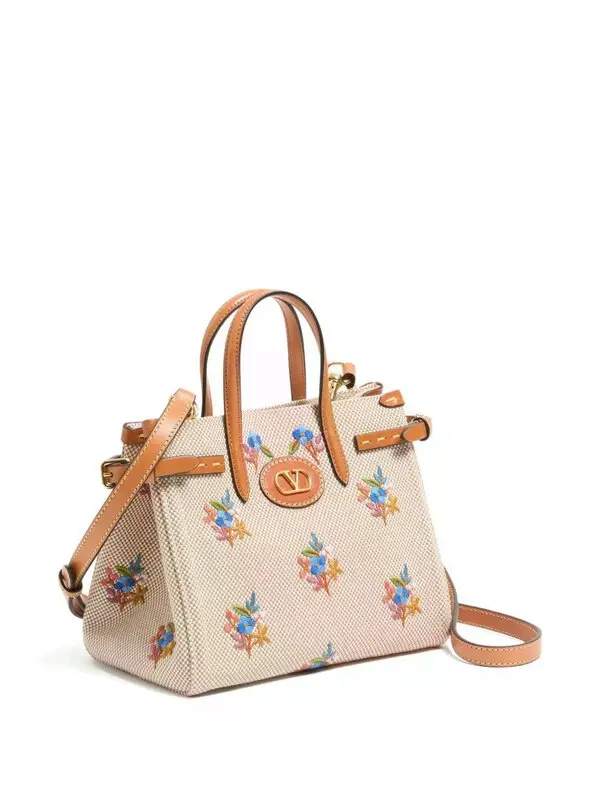 Valentino Garavani Antibes Small Canvas Shopping Bag With Embroidery - Neutrals