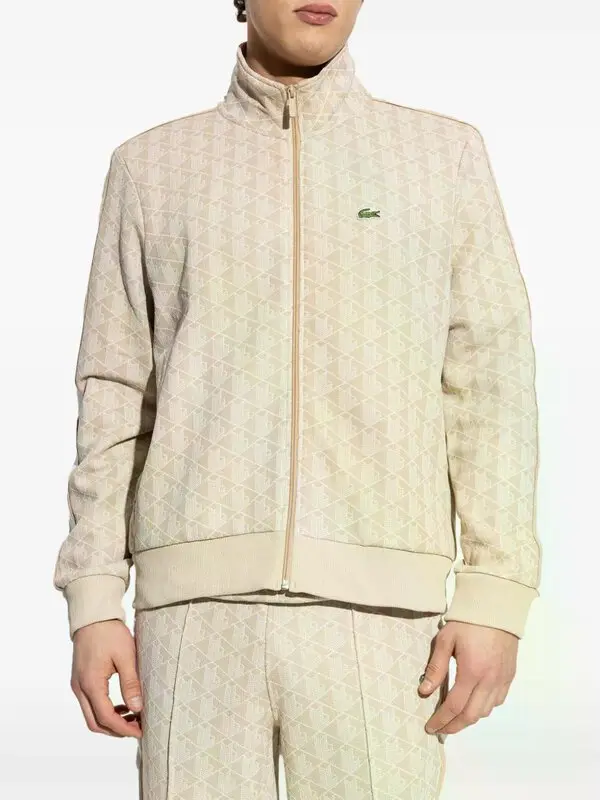 Lacoste Patterned Zip-up Sweatshirt - Neutrals