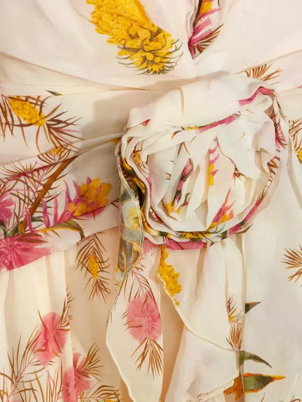 Blumarine Floral-print Dress With Ruffles - Neutrals
