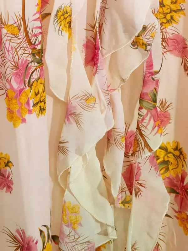 Blumarine Floral-print Dress With Ruffles - Neutrals