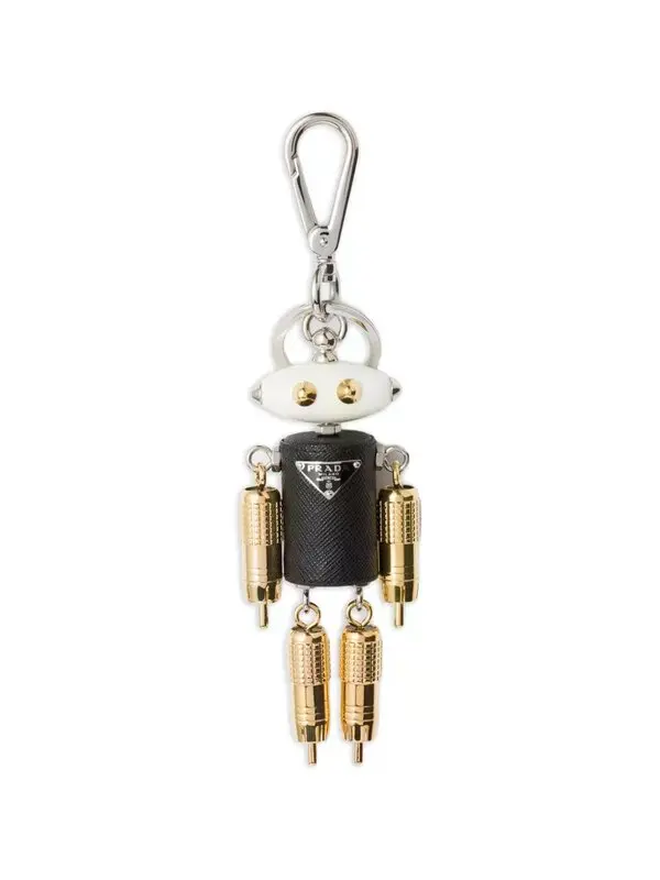 Prada Robot Leather Keyring Charm - Black