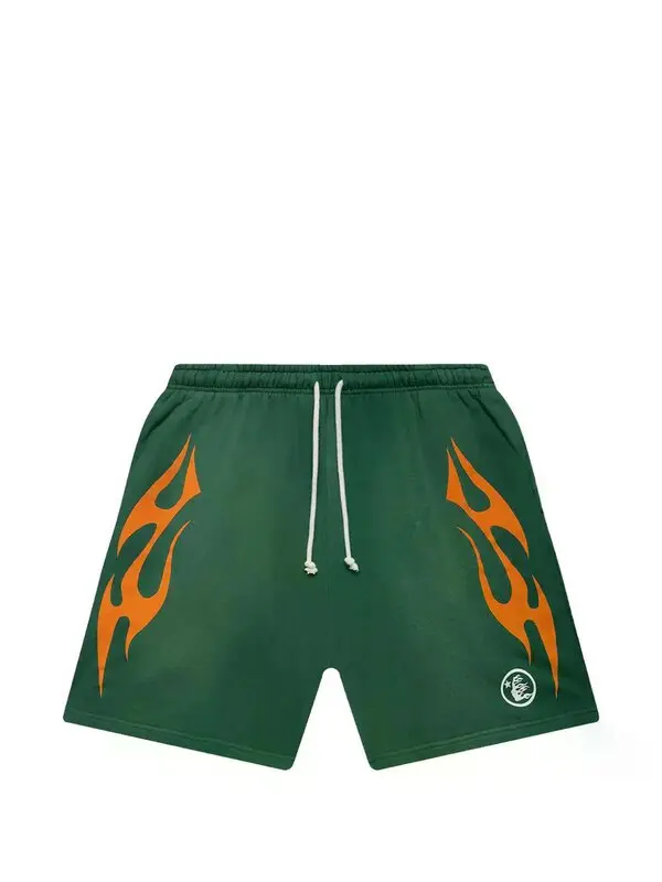 HELLSTAR Flame-print Shorts - Green