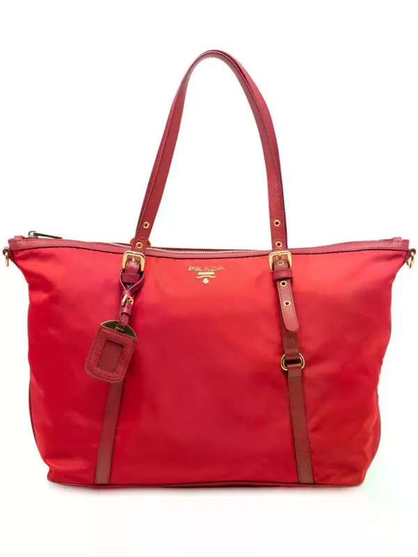 Prada Saffiano Trimmed Tessuto Satchel - Red