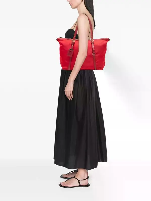 Prada Saffiano Trimmed Tessuto Satchel - Red