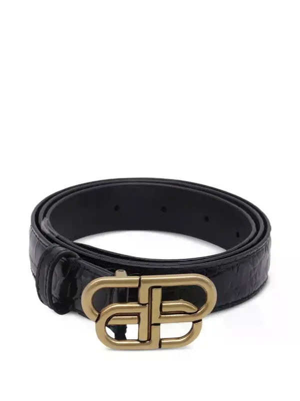 Balenciaga Bb Croc-embossed Leather Belt - Black