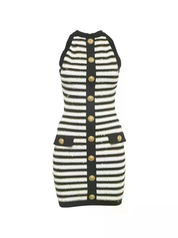 Balmain Striped Buttoned Mini Dress