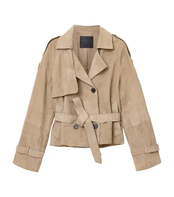 ALLSAINTS Suede Reed Trench Jacket - Brown