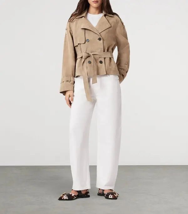 ALLSAINTS Suede Reed Trench Jacket - Brown