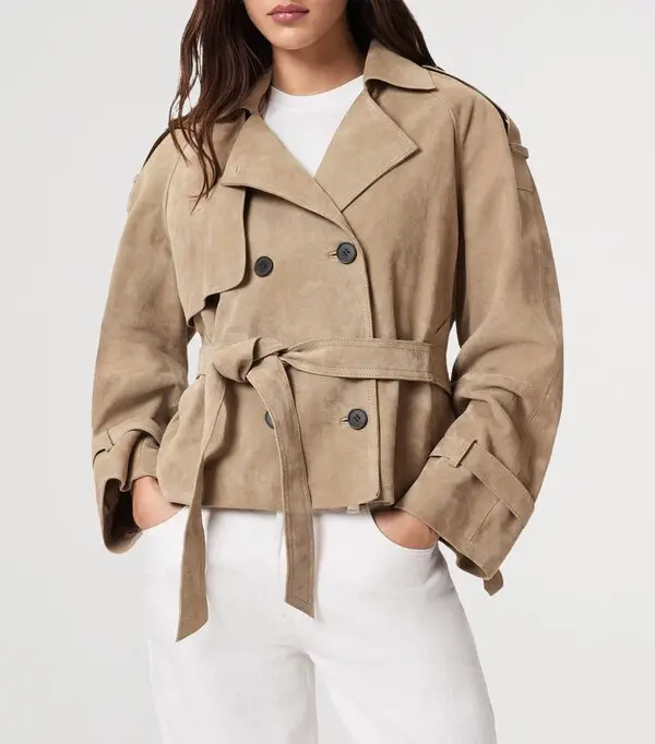 ALLSAINTS Suede Reed Trench Jacket - Brown