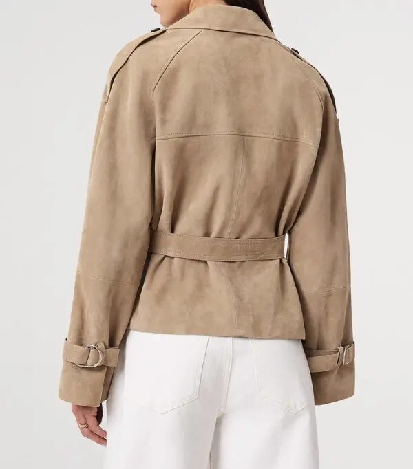 ALLSAINTS Suede Reed Trench Jacket - Brown