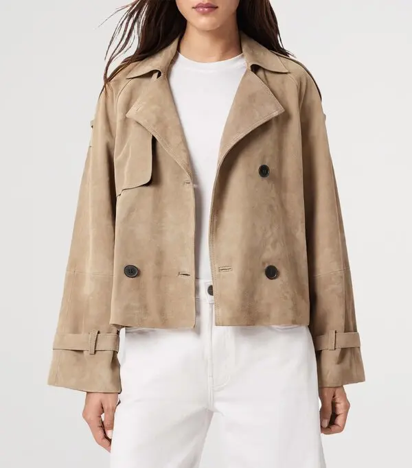 ALLSAINTS Suede Reed Trench Jacket - Brown