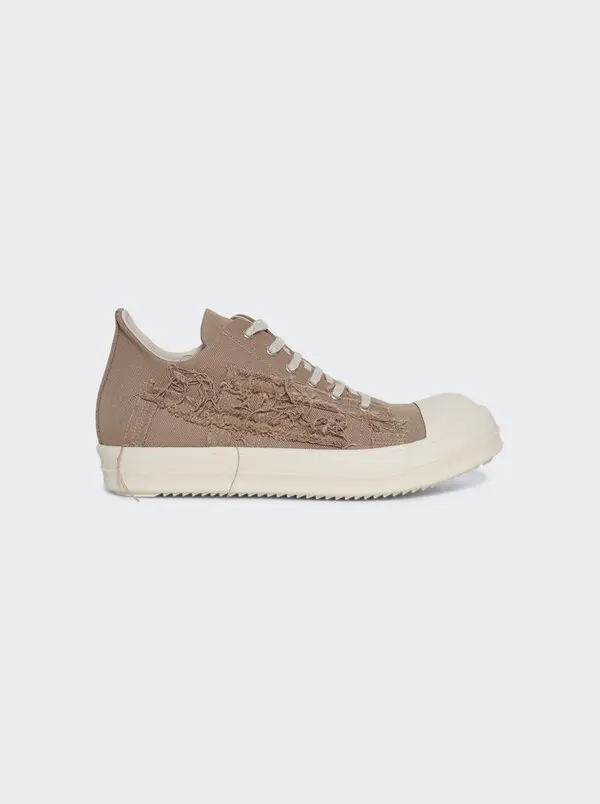 Rick Owens Slashed Denim Low-top Sneakers - Khaki