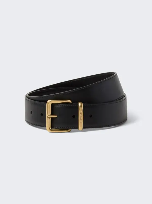 Miu Miu Calfskin Belt With Gold-tone Buckle - Black