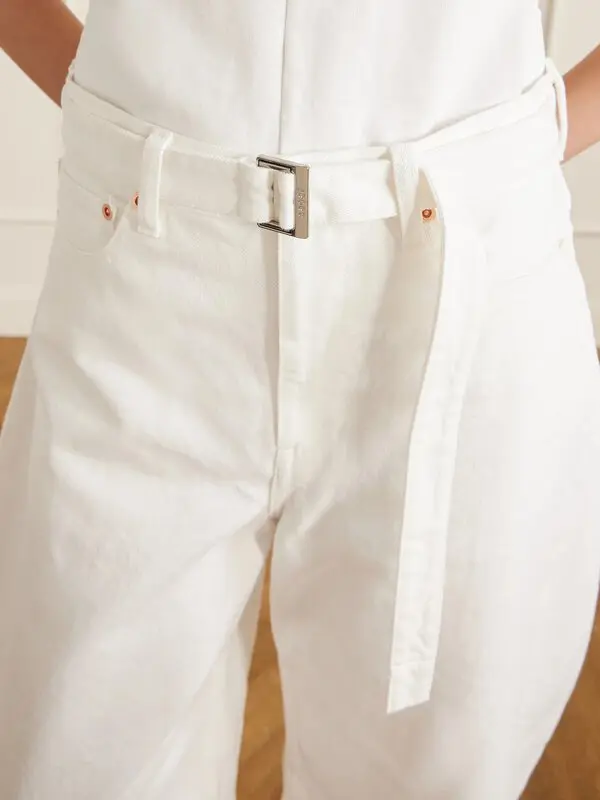 Sacai Belted Cropped High-rise Barrel-leg Jeans