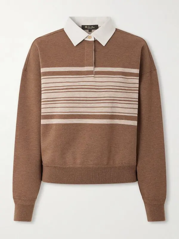 Loro Piana Striped Wool And Cashmere-blend Polo Shirt - Brown