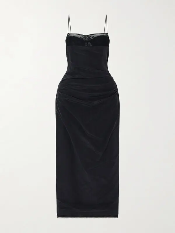 Magda Butrym Draped Lace-trimmed Silk-satin Midi Dress