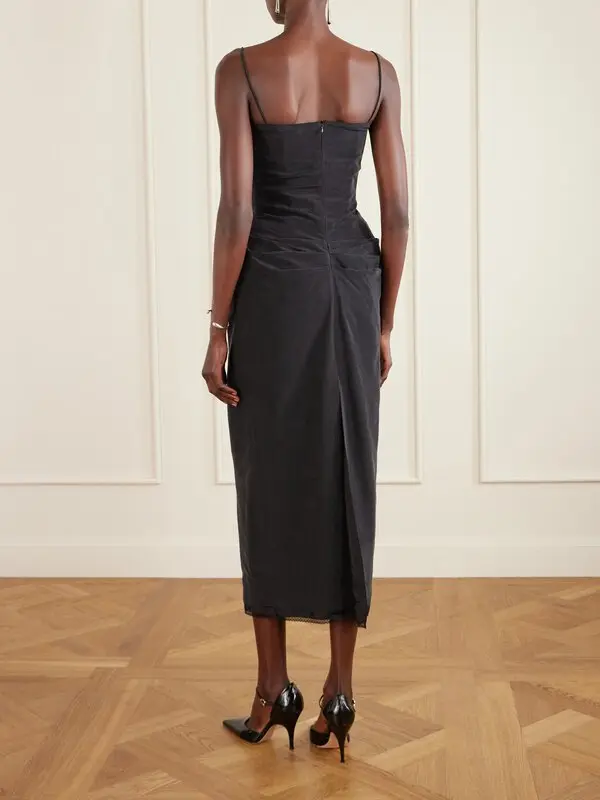 Magda Butrym Draped Lace-trimmed Silk-satin Midi Dress