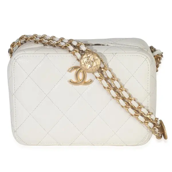 Chanel Quilted Caviar Twist Your Buttons Clutch With Chain - White
