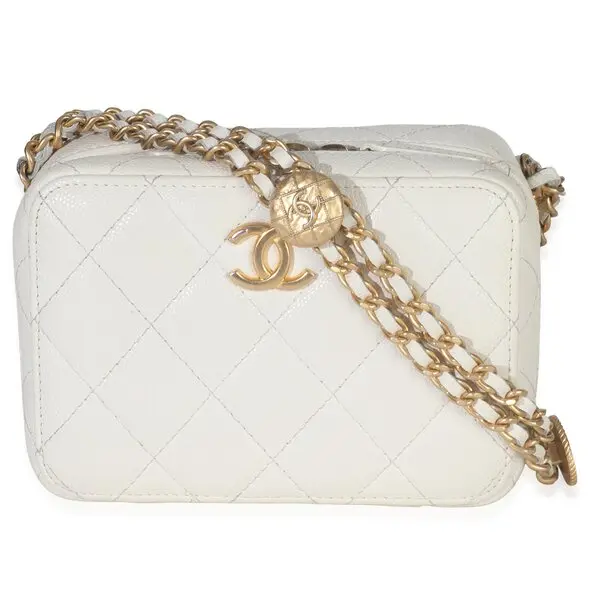 Chanel Quilted Caviar Twist Your Buttons Clutch With Chain - White