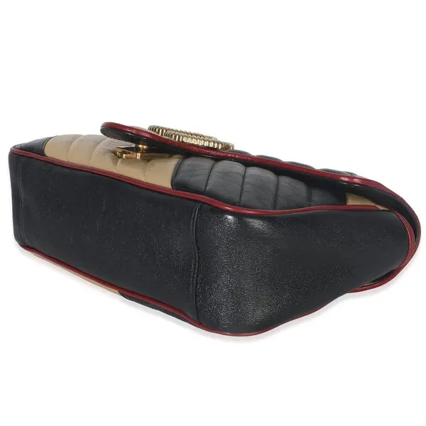 Gucci Black Beige Matelasse Calfskin Torchon Marmont Shoulder Bag