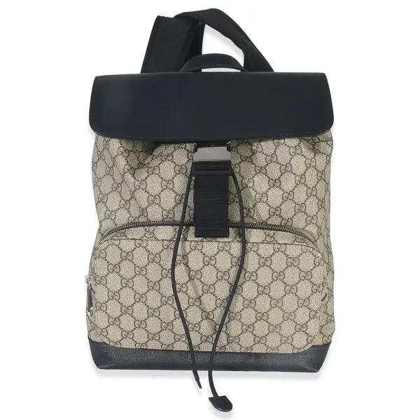 Gucci Gg Supreme Canvas Drawstring Buckle Backpack - Beige