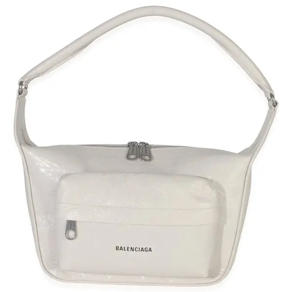 Balenciaga Distressed Calfskin Raver Shoulder Bag - White