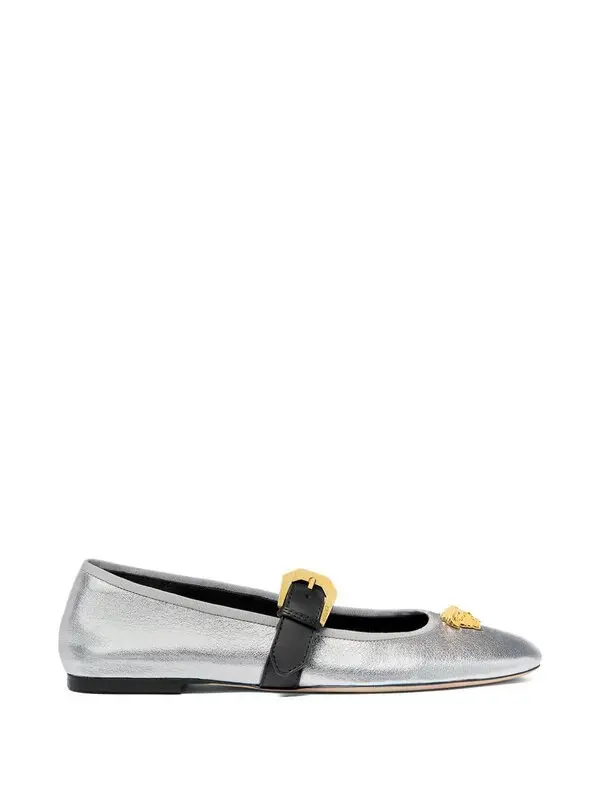 Versace La Medusa Metallic Ballerinas With Buckle Strap - Silver