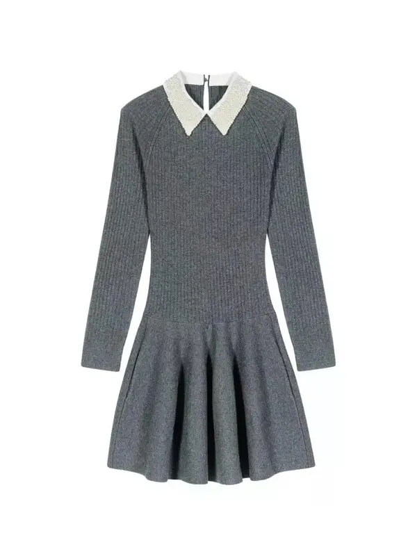 Maje Ribbed Knit Mini Dress With Detachable Beaded Collar