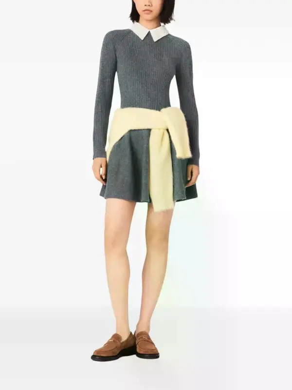 Maje Ribbed Knit Mini Dress With Detachable Beaded Collar