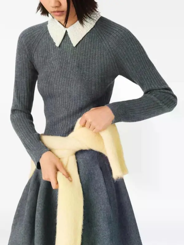 Maje Ribbed Knit Mini Dress With Detachable Beaded Collar