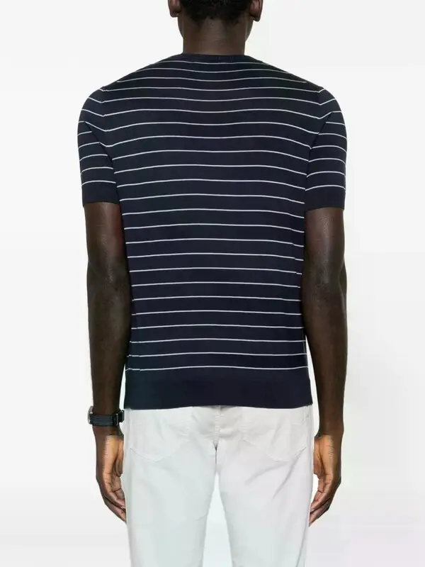LARDINI Striped Knitted T-shirt - Blue