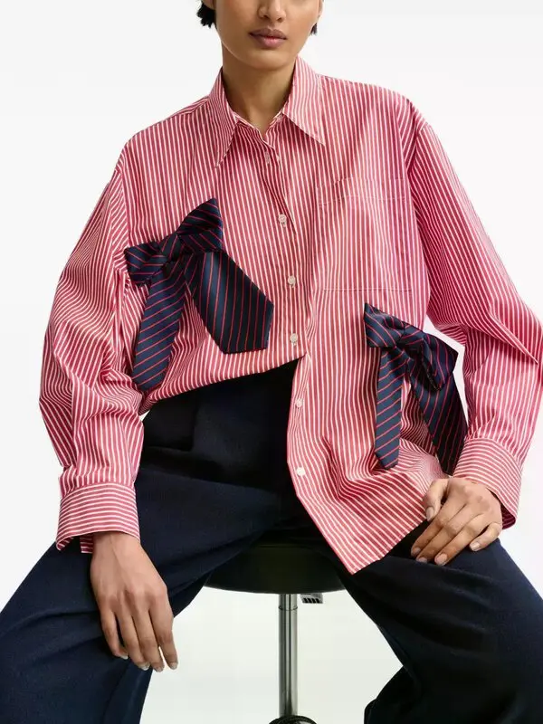 Essentiel Antwerp Striped Bow-appliqué Shirt