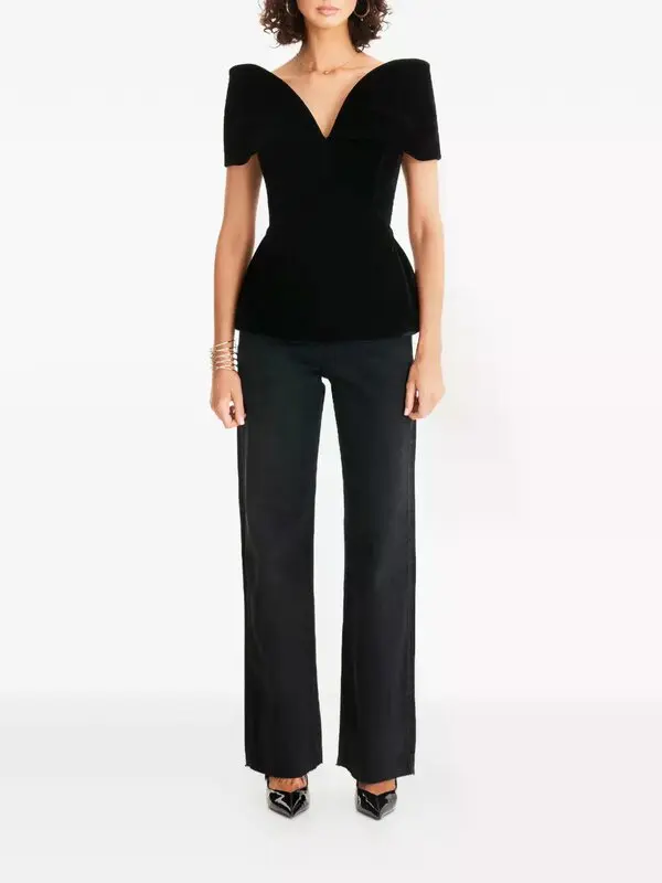MOOS STUDIO V-neck Peplum Top - Black