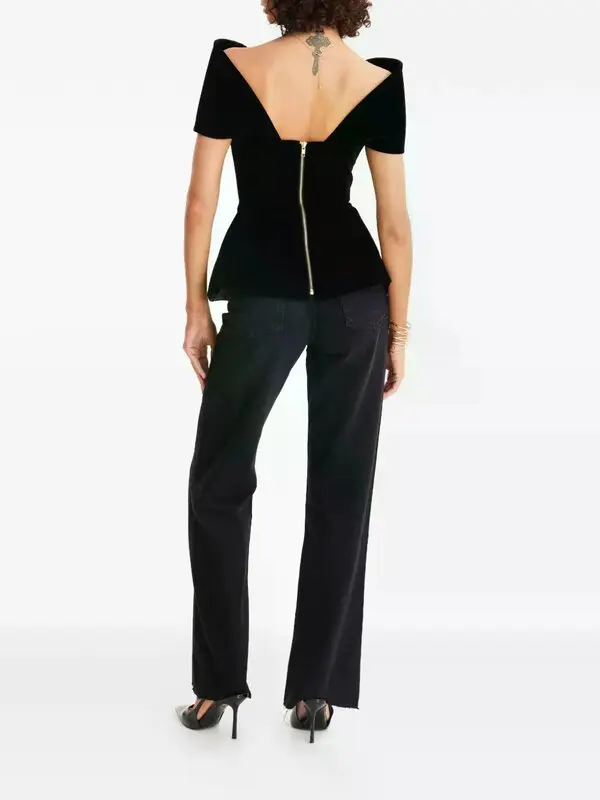 MOOS STUDIO V-neck Peplum Top - Black